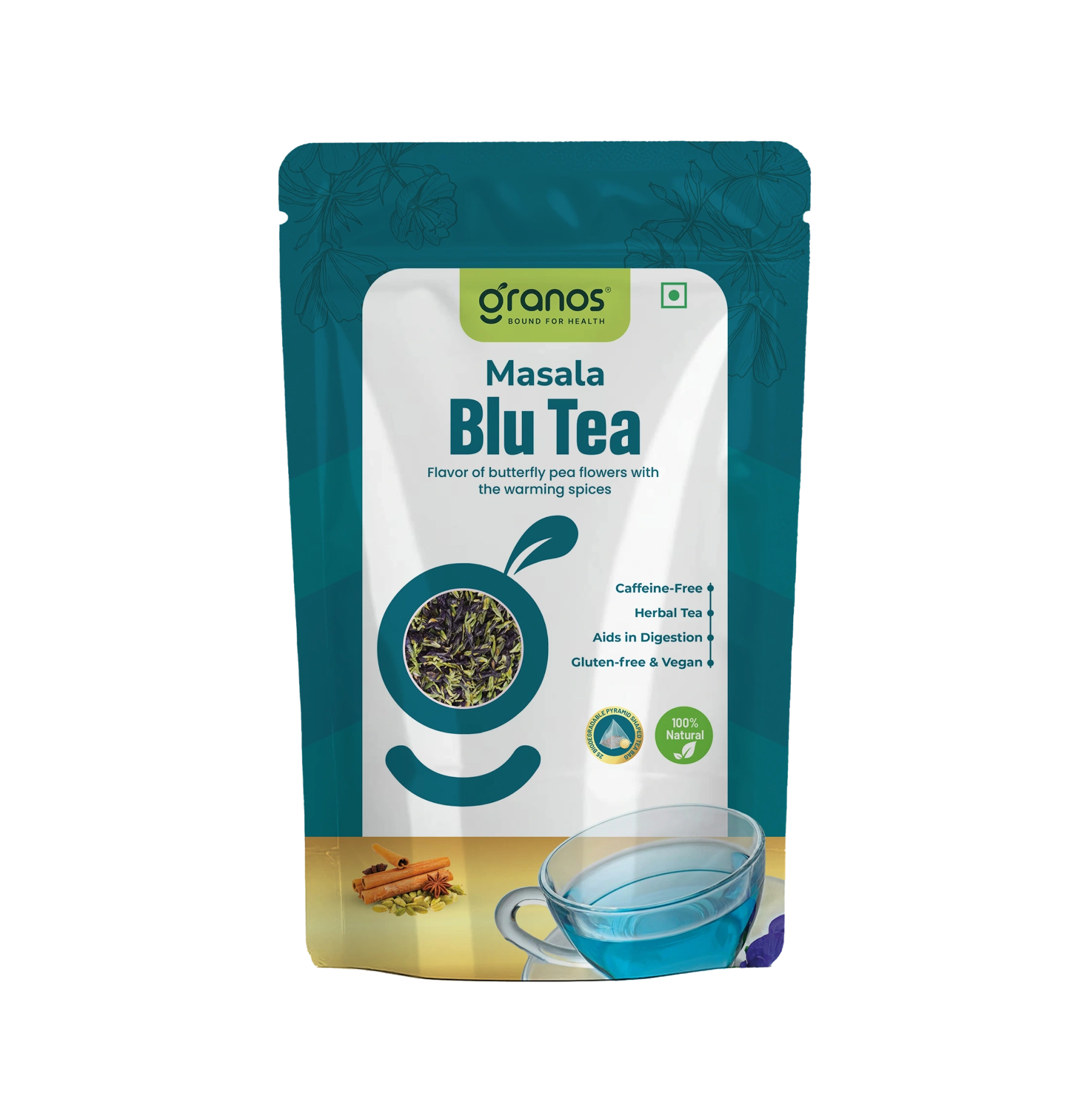 Buy Indian Flavor Masala Blue Tea 25 Bags Online | Granos