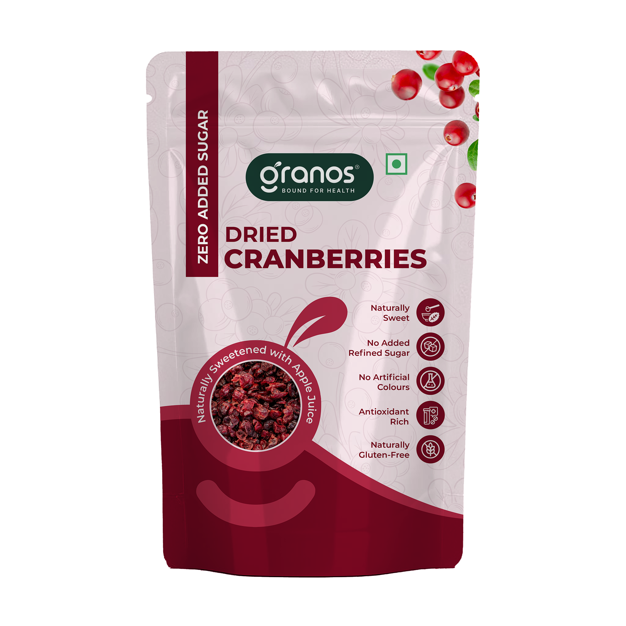 Granos Zero Added Sugar Dried Cranberries 200g | Naturally Sweetened w